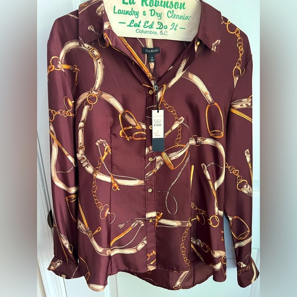 Talbots | Tops | Talbots Equestrian Print Silk Blouse | Poshmark